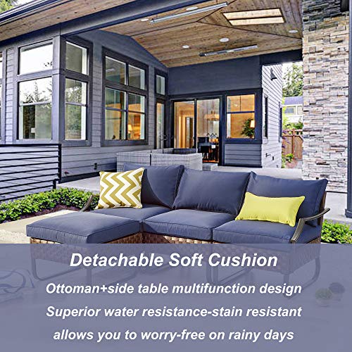 Romayard Outdoor Wicker Ottoman Patio Footstool Rattan Furniture Coffee Table All Weather Foot stools Seat with Cushion