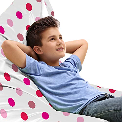 Lunarable Polka Dots Lounger Chair Bag, Polka Dots Pattern Consisting of an Array of Filled Circles Pop Art, High Capacity Storage with Handle Container, Lounger Size, Pale Pink Fuchsia White