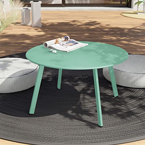 Grand Patio Round Steel Patio Coffee Table, Weather Resistant Outdoor Large Side Table, Mint Greenā¦