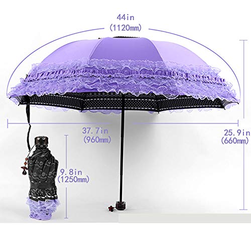 WANLIAN Princess Lace Ultraviolet-Proof Triple Folding Umbrella Dome used for ParasolDecorations Photoshoot Props.(Rice white)