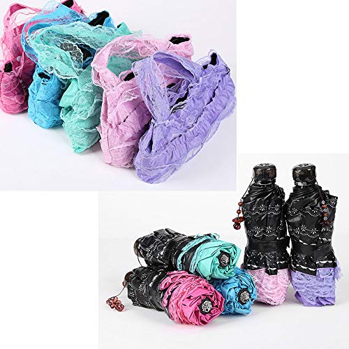 WANLIAN Princess Lace Ultraviolet-Proof Triple Folding Umbrella Dome used for ParasolDecorations Photoshoot Props.(Rice white)