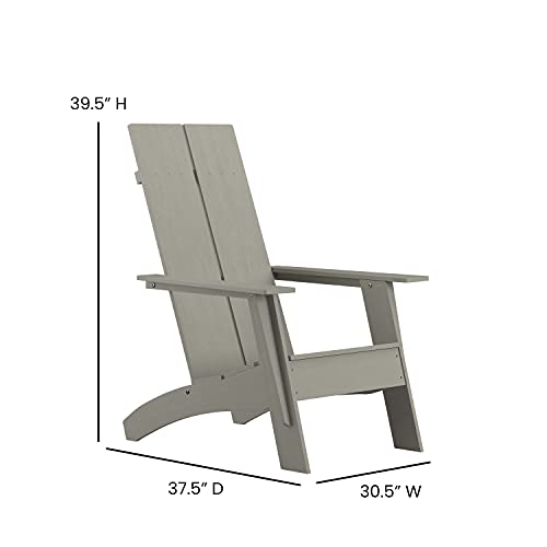 BizChair Set of 2 Modern All-Weather Poly Resin Wood Adirondack Chairs with Foot RestsĀ in Gray