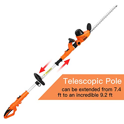 GARCARE 2 in 1 Electric Pole Hedge Trimmer, Power Hedge Trimmer with 20 inch Dual-Action Laser Cut & Adjustable Cutting Head, 4.8Amp, 600W, Corded