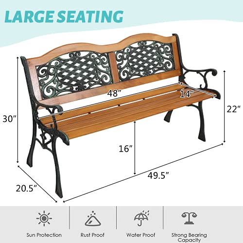 JOYBASE 50" Outdoor Bench, Park Bench, Wood and Iron Garden Bench, Patio Bench, Porch Bench, Outside Bench, Yard Bench (Black&Natural)