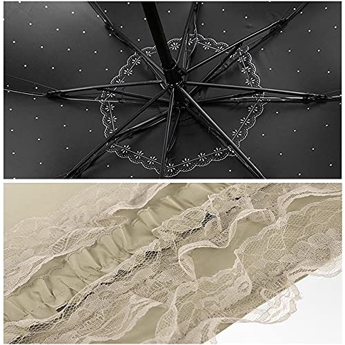 WANLIAN Princess Lace Ultraviolet-Proof Triple Folding Umbrella Dome used for ParasolDecorations Photoshoot Props.(Rice white)