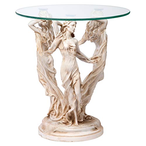 Design Toscano The Greek Muses Glass Topped Side Table, 20 Inch, Antique Stone