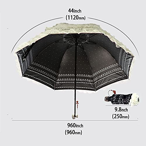 WANLIAN Princess Lace Ultraviolet-Proof Triple Folding Umbrella Dome used for ParasolDecorations Photoshoot Props.(Rice white)