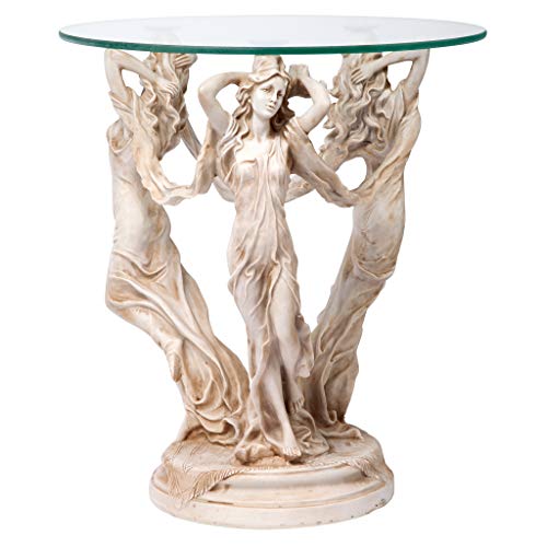 Design Toscano The Greek Muses Glass Topped Side Table, 20 Inch, Antique Stone