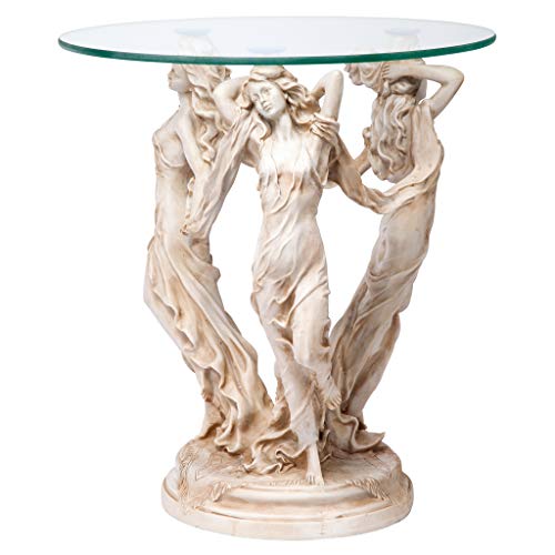 Design Toscano The Greek Muses Glass Topped Side Table, 20 Inch, Antique Stone