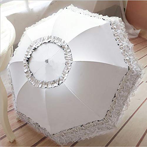 WANLIAN Princess Lace Ultraviolet-Proof Triple Folding Umbrella Dome used for ParasolDecorations Photoshoot Props.(Rice white)