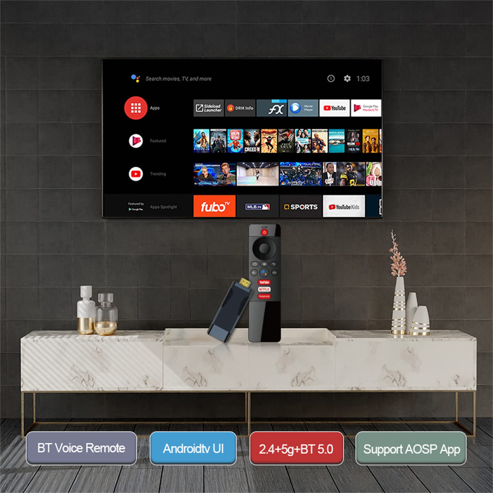 Smart TV Stick S96 Stick Android TV Box AllWinner H313 2.4G/5G WiFi Android 10.0 Top Box Bluetooth Voice Remote Control fire Stick tv 4k (2GB+16GB)
