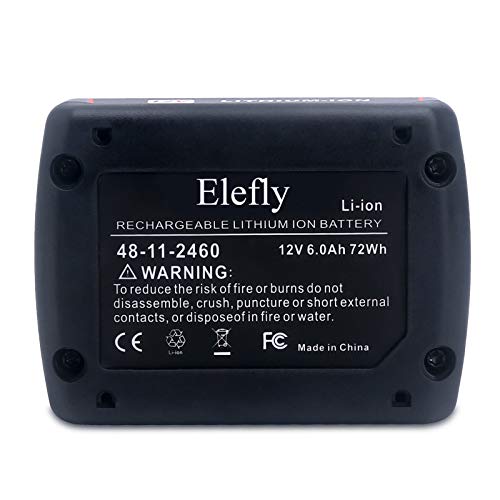 ELEFLY 2 Pack M12 6.0Ah Replacement for Milwaukee M12 12V Lithium Battery 48-11-2460 48-11-2411 48-11-2401 48-11-2402 48-11-2440, Compatible with Milwaukee 12-Volt M12 Cordless Tools