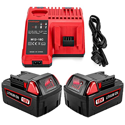 2Pack 6500mAh 48-59-1850 Replacement 18V Milwaukee M18 Battery 18Volt XC M18 48-11-1815 48-11-1820 48-11-1850 48-11-1860 Batteries with 48-59-1812 M12/M18 Milwaukee Battery Charger kit 48-11-2420