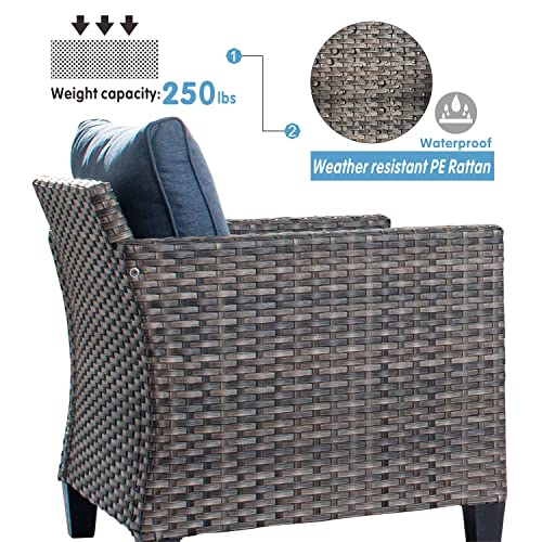 ovios Patio Chairs, All Weather Outdoor Rattan Wicker Chairs Patio Dining Chairs High Back Single Chairs Garden Backyard Porch (2 PCS, Denim Blue)