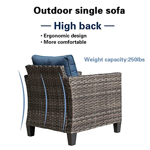 ovios Patio Chairs, All Weather Outdoor Rattan Wicker Chairs Patio Dining Chairs High Back Single Chairs Garden Backyard Porch (2 PCS, Denim Blue)