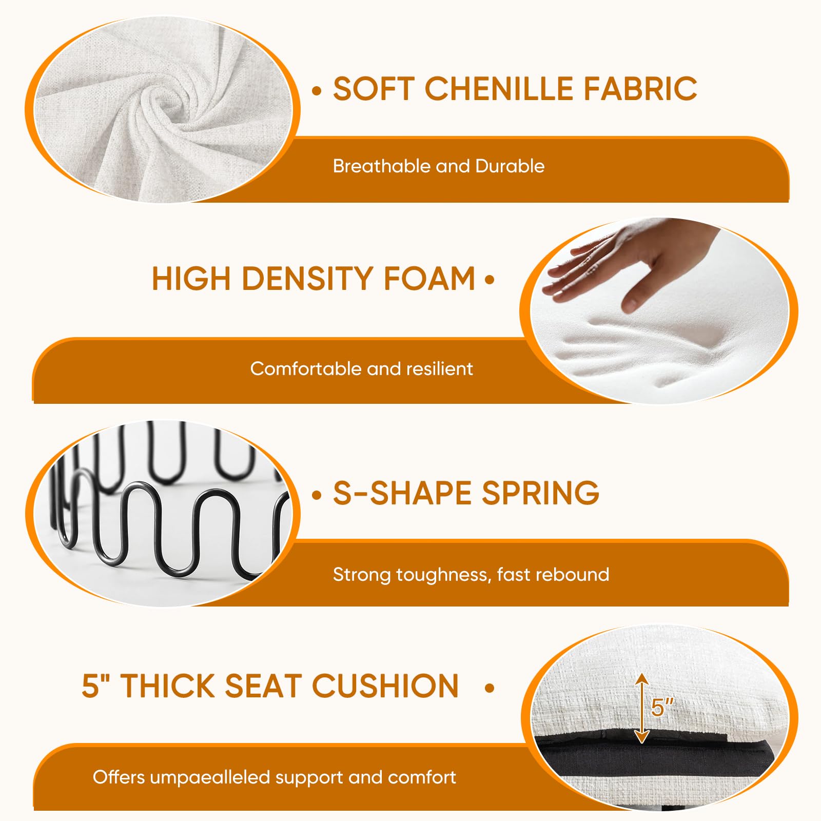Futon Sofa Bed, Convertible Sleeper Couch Memory Foam Small Splitback Loveseat for Living Room, Upholstered Love Seat with Adjustable Backrest and 6 Metal Legs, Thicker Cushion Version (Creamy White)