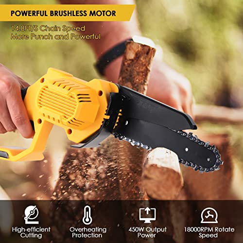 Mellif Mini Chainsaw 6-Inch for Dewalt 20V MAX Battery, Cordless Power Chain Saw with Security Lock, Brushless Handheld Electric Chainsaw for Wood Cutting Tree Trimming (Battery Not Included)