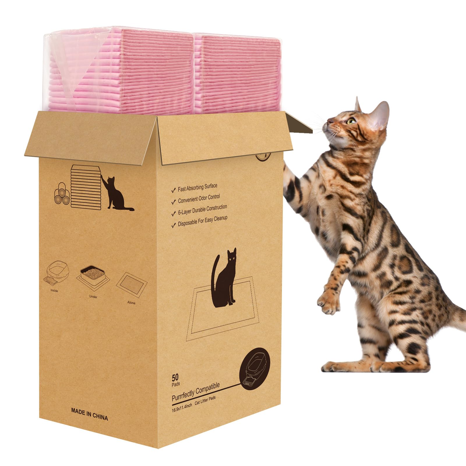 YONKFUL 16.9x11.4 Inch Cat Pad Refills for Tidy Cats Breeze Litter System - Breeze Compatible Refills, Unscented, Super Absorbent 50 Pads for Cat Litter Box, Quick-Dry, Odor Control