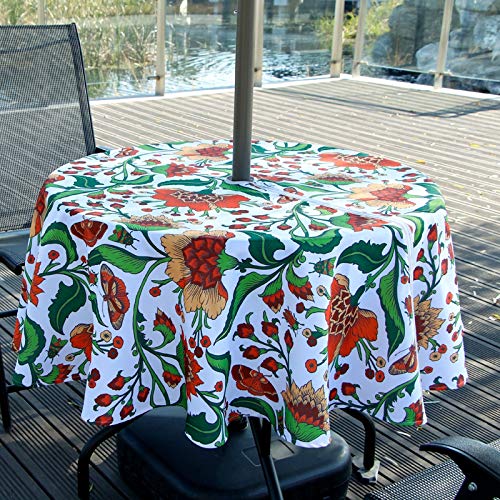 EHouseHome Outdoor and Indoor 60inch Round Tablecloth with Umbrella Hole and Zipper, Waterproof Zippered Patio Table Cloths, Spring/Summer Table Covers for Backyard Circular Table/BBQs/Picnic