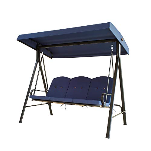 LOKATSE HOME 3-Seats Patio Swing with Adjustable Canopy Weather Resistant Steel Frame Outdoor Porch Converting Deck Furniture, Blue