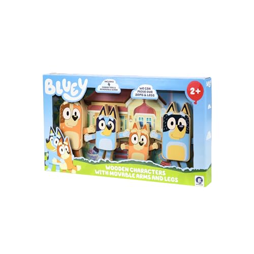 Bluey Wooden Character Figures β 4 Colorful Wooden Figures β FSC Certified for Children 3 Years and Up