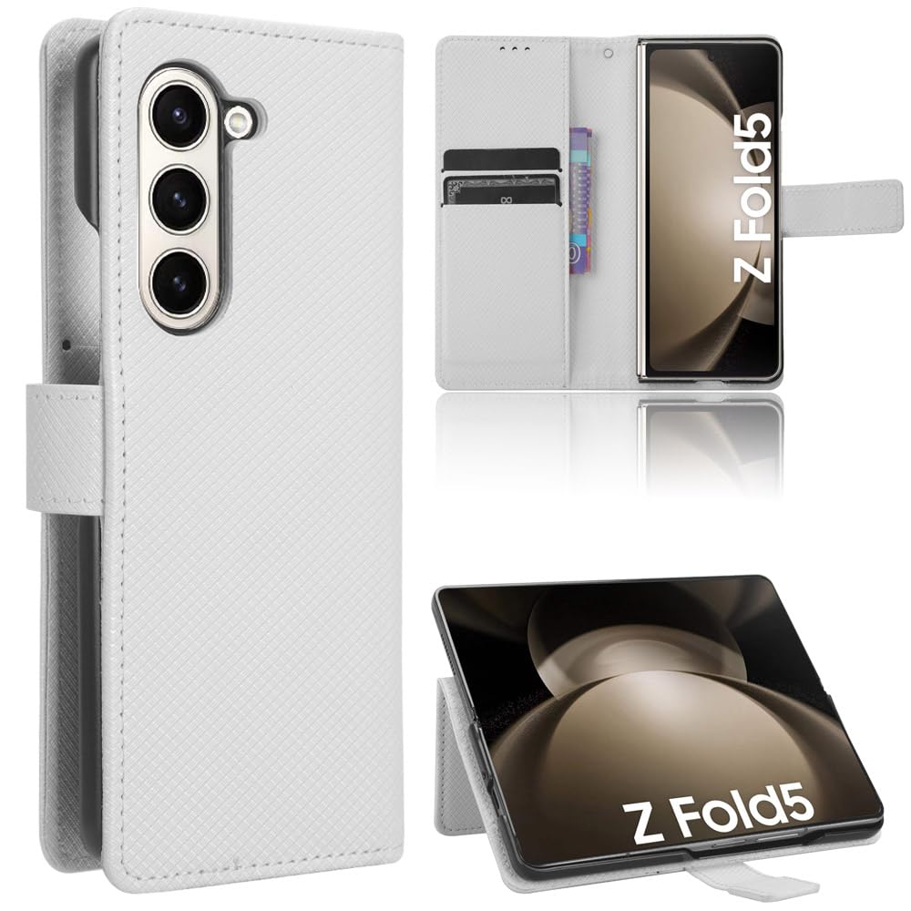 Elubugod Compatible with Samsung Galaxy Z Fold 5 Leather Case Cover,PU Leather flip Cover Compatible with Samsung SM-F946U1 Galaxy Z Fold5 / SM-F946B/DS SM-F946N SM-F946W Case Cover White