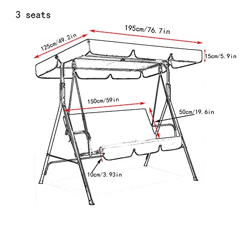 Universal Replacement Canopy Garden Swing Seat with String Light, Swing Seat 2 or 3 Seater Great Waterproof Swing Seat Canopy for Sun Shade Outdoor Seat Hammock,Red-195 * 125 * 15cm
