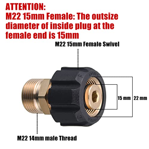 PWACCS Pressure Washer Adapter, M22 15mm Female to M22 14mm Male Fitting, Power Washer Hose and Gun Coupler, 5000 PSI