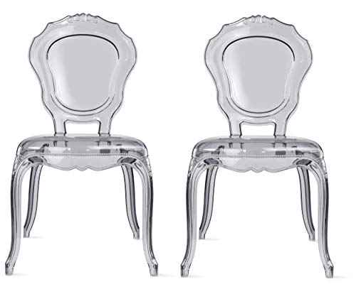 2xhome - Set of Two (2) - Belle Style Ghost Side Chairs Dining Room Chair - Smoke Accent Seat - Lounge No Arm Arms Armless Less Chairs Seats Higher Fine Modern Designer Artistic