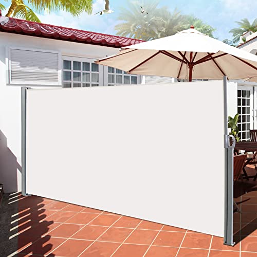 sunseen Side Awning Retractable Patio Awning Folding Screen Fence Privacy Wall Corner Divider Indoor Room Divider Garden Outdoor Sun Shade Wind Screen with Steel Pole (L 118β x H 63β, Beige)