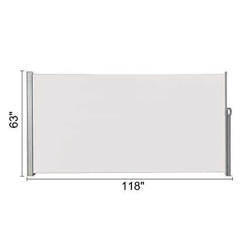 sunseen Side Awning Retractable Patio Awning Folding Screen Fence Privacy Wall Corner Divider Indoor Room Divider Garden Outdoor Sun Shade Wind Screen with Steel Pole (L 118β x H 63β, Beige)