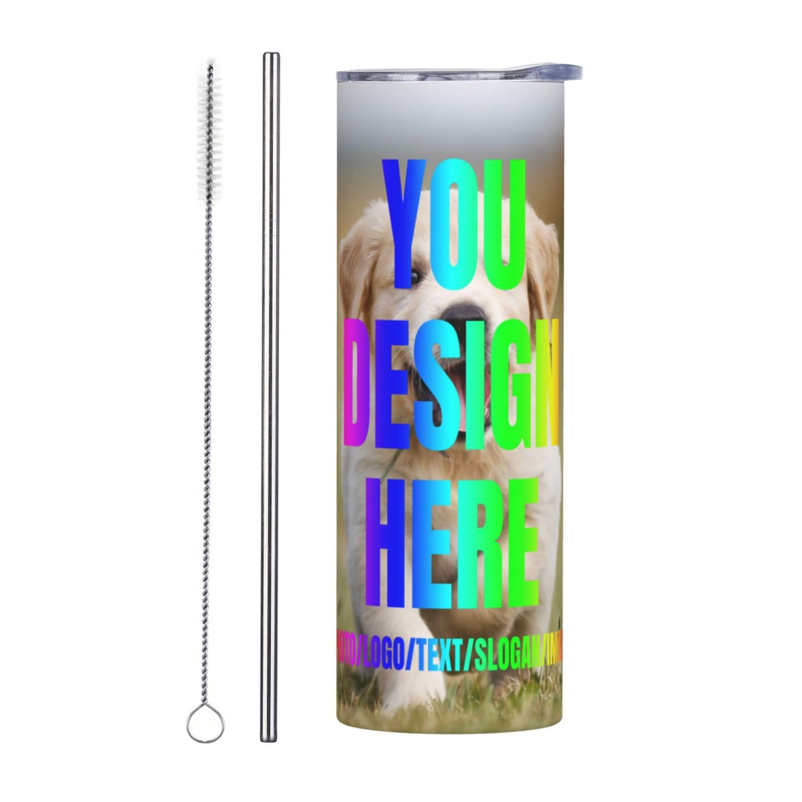 Custom Tumblers Cup with Lid Straw, Personalized Text Photo 20 oz Stainless Steel Insulated Coffee Mug Ice Cup Customized Double Wall Vacuum Travel Mug Water Cup for Home Office