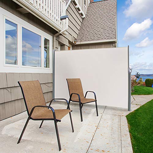 sunseen Side Awning Retractable Patio Awning Folding Screen Fence Privacy Wall Corner Divider Indoor Room Divider Garden Outdoor Sun Shade Wind Screen with Steel Pole (L 118β x H 63β, Beige)