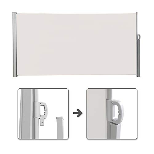 sunseen Side Awning Retractable Patio Awning Folding Screen Fence Privacy Wall Corner Divider Indoor Room Divider Garden Outdoor Sun Shade Wind Screen with Steel Pole (L 118β x H 63β, Beige)