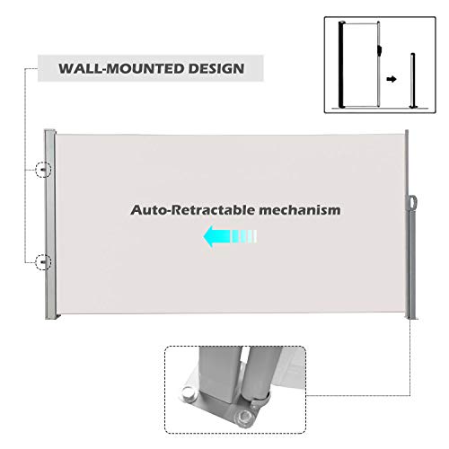 sunseen Side Awning Retractable Patio Awning Folding Screen Fence Privacy Wall Corner Divider Indoor Room Divider Garden Outdoor Sun Shade Wind Screen with Steel Pole (L 118β x H 63β, Beige)