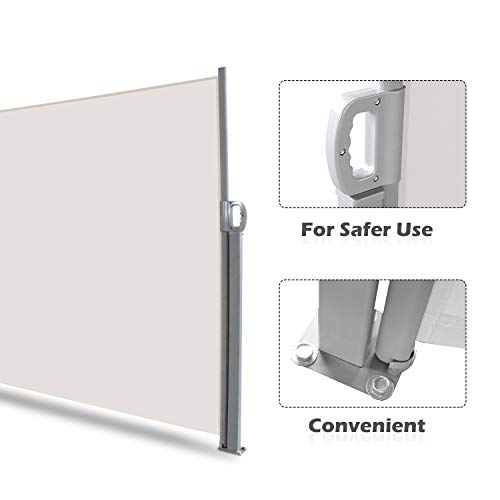 sunseen Side Awning Retractable Patio Awning Folding Screen Fence Privacy Wall Corner Divider Indoor Room Divider Garden Outdoor Sun Shade Wind Screen with Steel Pole (L 118β x H 63β, Beige)