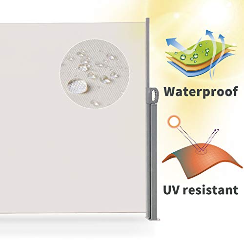 sunseen Side Awning Retractable Patio Awning Folding Screen Fence Privacy Wall Corner Divider Indoor Room Divider Garden Outdoor Sun Shade Wind Screen with Steel Pole (L 118β x H 63β, Beige)