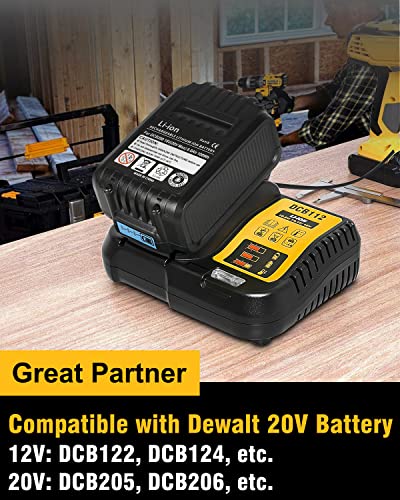 Compatible with Dewalt 20V Battery and Charger Combo 1Pack Replacement for Dewalt 20V Battery Charger DCB112 Fit for Dewalt 12V/20V Battery and 20V Tools