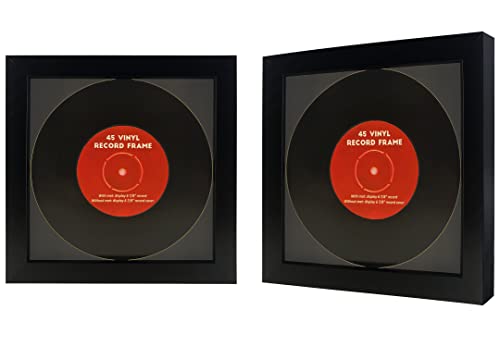 2 Pack, 45 Single 6 7/8" Vinyl Record Frame, Display 45 rpm Vinyl Record with Mat or 7" 45 rpm Vinyl Sleeve Art without mat, Wall & Tabletop Display