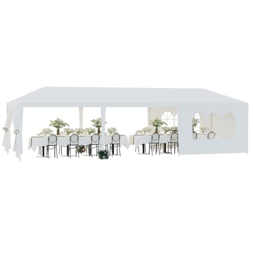 JupiterForce 10 x 30 Outdoor Wedding Party Tent Camping Shelter Gazebo Canopy with Removable Sidewalls Heavy Duty Tent Gazebo Storage BBQ Pavilion Canopy Cater Events, White(10' x 30')