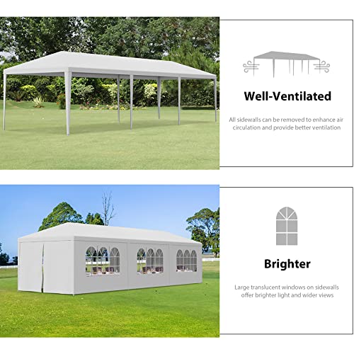 JupiterForce 10 x 30 Outdoor Wedding Party Tent Camping Shelter Gazebo Canopy with Removable Sidewalls Heavy Duty Tent Gazebo Storage BBQ Pavilion Canopy Cater Events, White(10' x 30')
