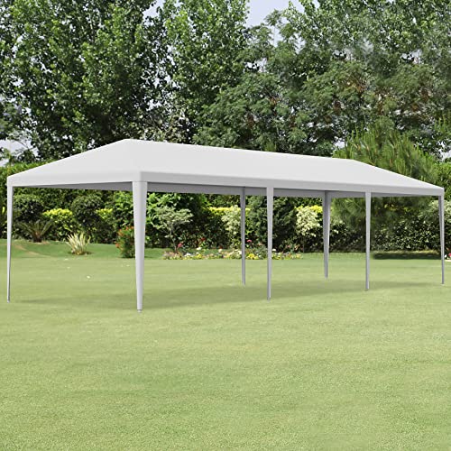 JupiterForce 10 x 30 Outdoor Wedding Party Tent Camping Shelter Gazebo Canopy with Removable Sidewalls Heavy Duty Tent Gazebo Storage BBQ Pavilion Canopy Cater Events, White(10' x 30')