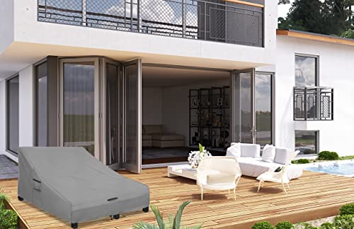 Okcool 100% Waterproof Patio Double Wide Chaise Lounge Chair Cover, 600D Tough Canvas 80 Inch Outdoor Chaise Lounge Covers