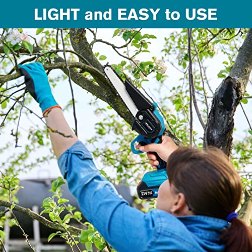 Mini Chainsaw 6 Inch, Electric Cordless Chainsaw with 2 Batteries & 2 Chains, Handheld Chainsaw Kit for Tree Pruning, Wood Cutting, Branches Shears