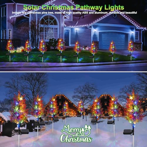 2 Pack Solar Christmas Tree with LED Solar Christmas Lights for Outdoor Christmas Decorations, Christmas Pathway Lights Outdoor, Small Christmas Tree Lights for Holiday Lawn Garden Yard Decor