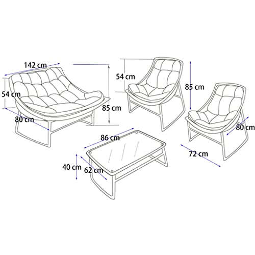 QUUL Rattan Sofa Set Outdoor Indoor Garden Patio Furniture 4 Pieces Set 1 Double Sofa + 2 Single Sofas + 1 Table