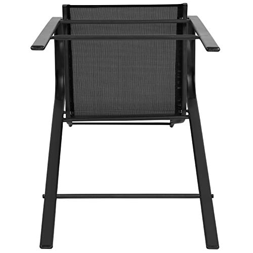 EMMA + OLIVER 2 Pack Brazos Series Black Outdoor Barstool with Flex Comfort Material and Metal Frame