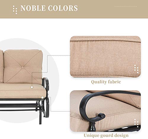 Patiomore Outdoor Loveseat Patio Swing Glider Bench 2 Seats Rocking Chair, Wrought Iron Chair Set with Brown Cushion