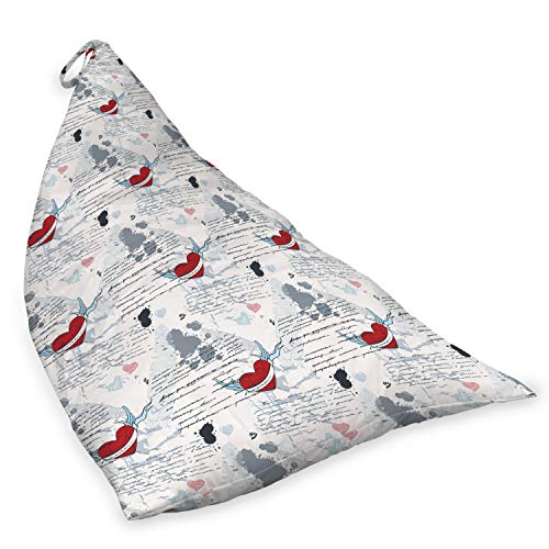 Lunarable Hearts Lounger Chair Bag, Hand Writing Tainted Background with Heart with Wings Retro Grunge Artwork, High Capacity Storage with Handle Container, Lounger Size, Grey Pale Blue Red