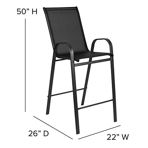 EMMA + OLIVER 2 Pack Brazos Series Black Outdoor Barstool with Flex Comfort Material and Metal Frame